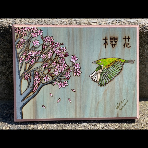 Wall Decor | Pyrography Art Wood Art Cherry Blossomswarbling | Poshmark